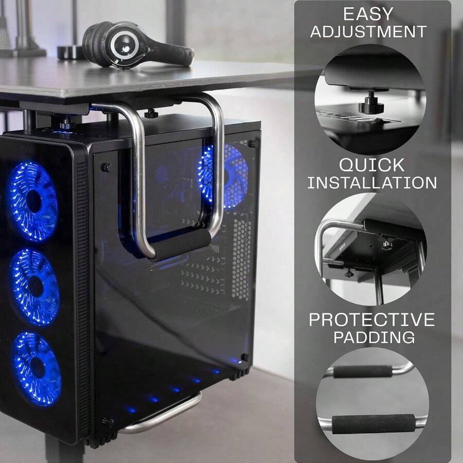 Heavy Duty Adjustable Under-Desk PC Mount Computer Case Holder Supports ...