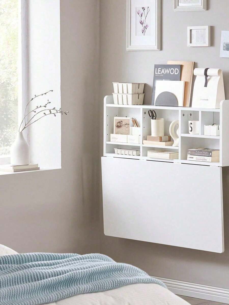 SoBuy FWT07--W, Table murale pliante avec tablette rabattable intégrée ...