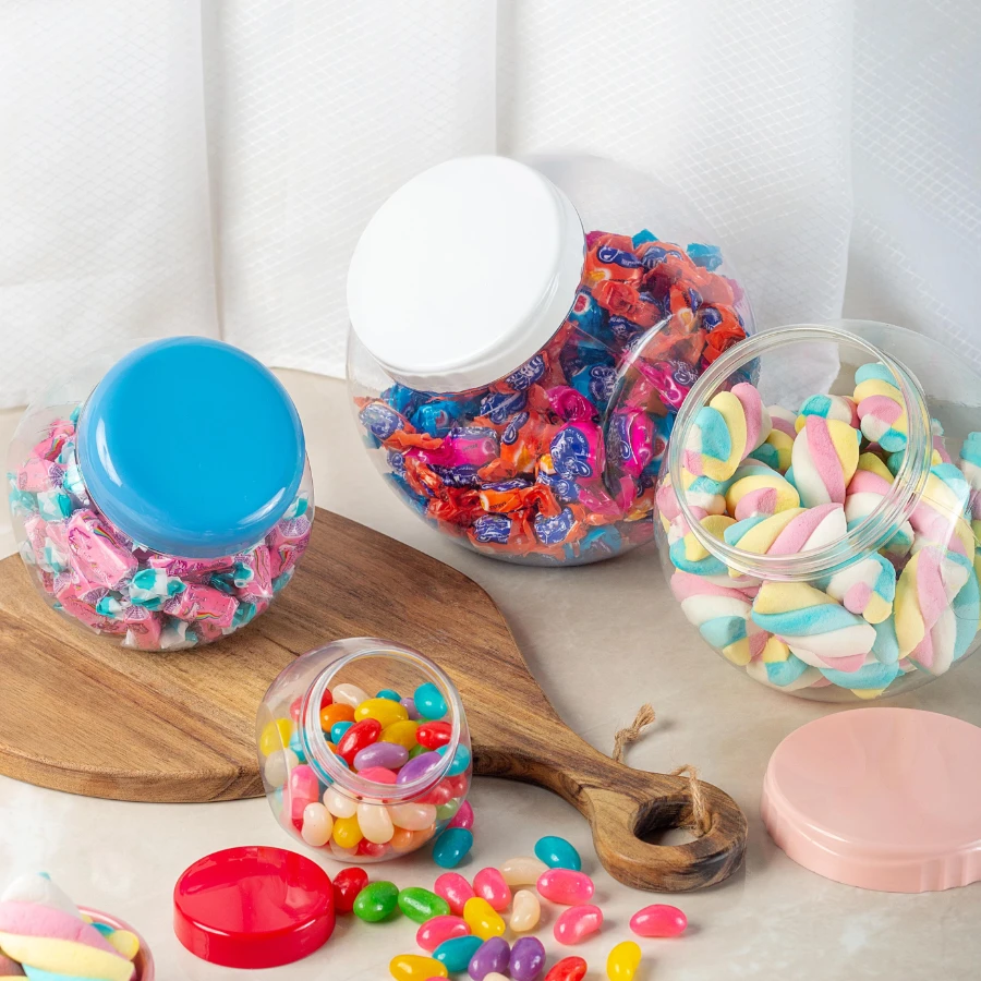 Kit Of 4 2.4L Large Round Candy Jars For Food, Sweets, Biscuits And ...