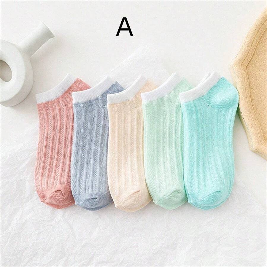 5 Pairs Women's Lightweight Solid Color Ankle Socks, Low Vamp Low-Cut ...