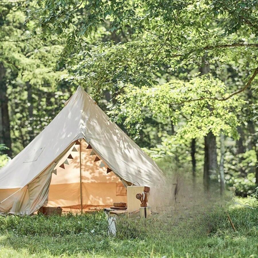 Canvas Family Camping Tent For 3-5 Person, 4 Season Glamping Tent, Hot ...