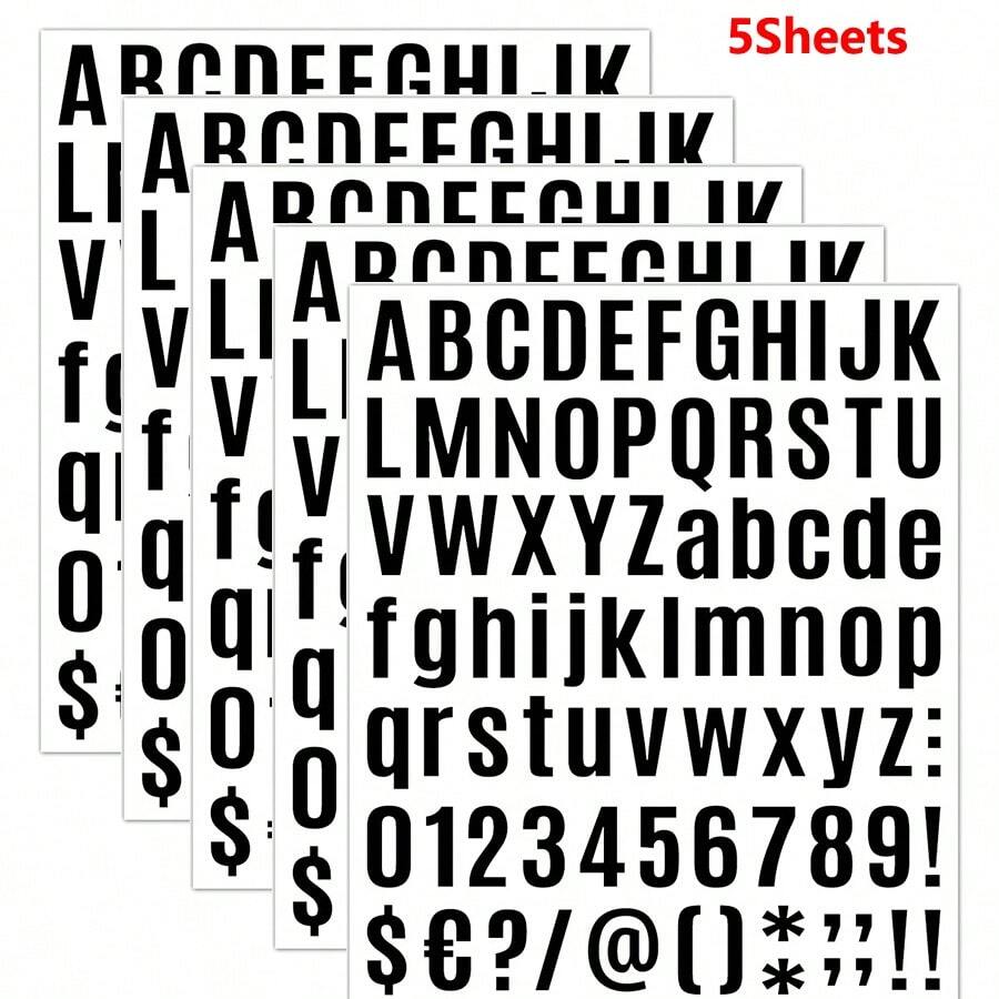 5 Sheets Letter Stickers, Alphabet Stickers, Mailbox Numbers Stickers ...