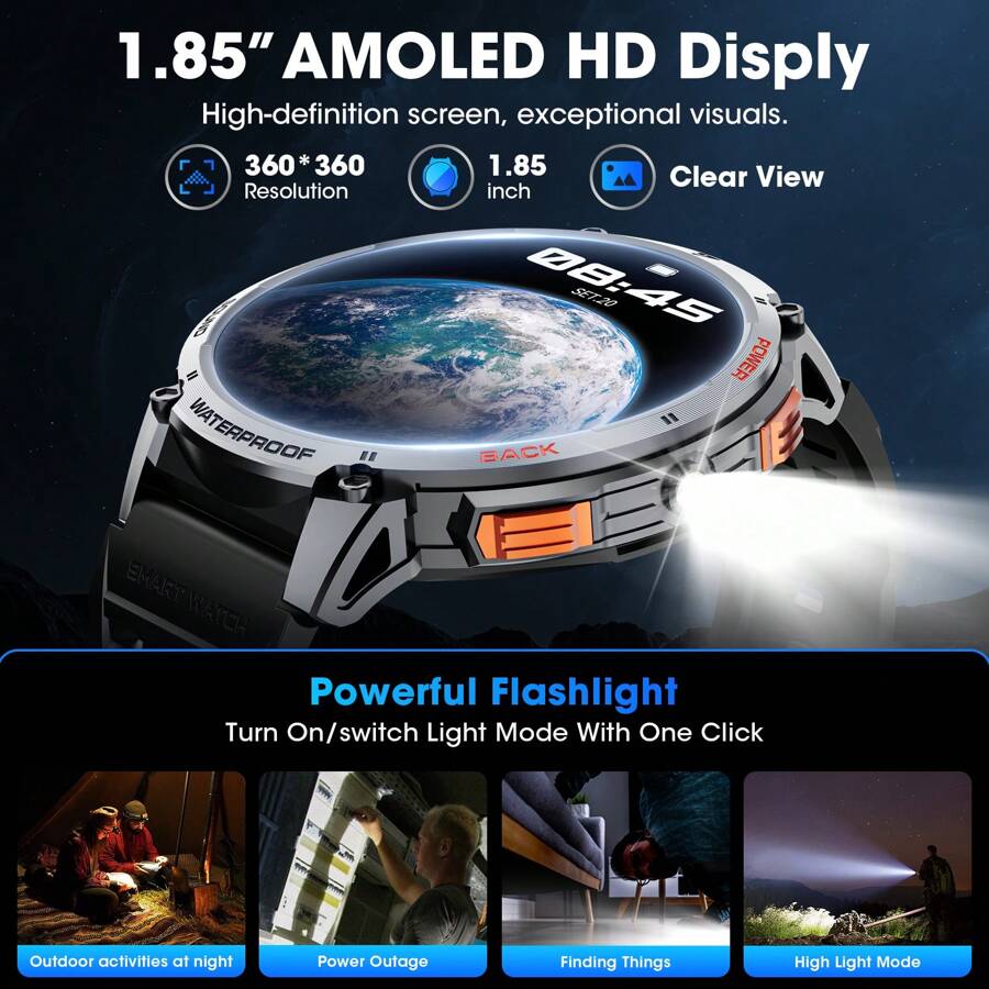 Hwagol 2025 LED Lights Smart Watch, 1.85"IPS Smartwatch(Answer/Make ...