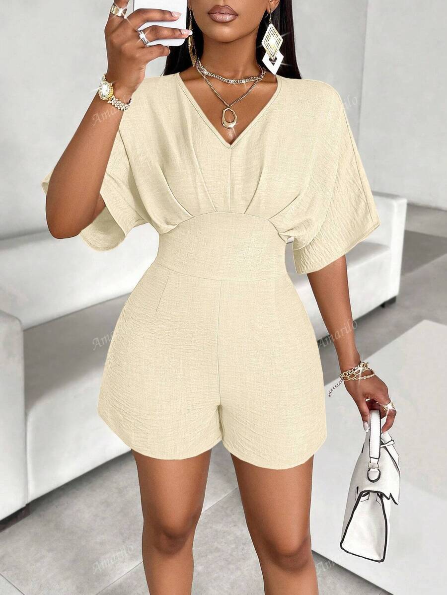 Amarilo Women's Summer Fashion Elegant Commuter Solid Color V-Neck Bat ...