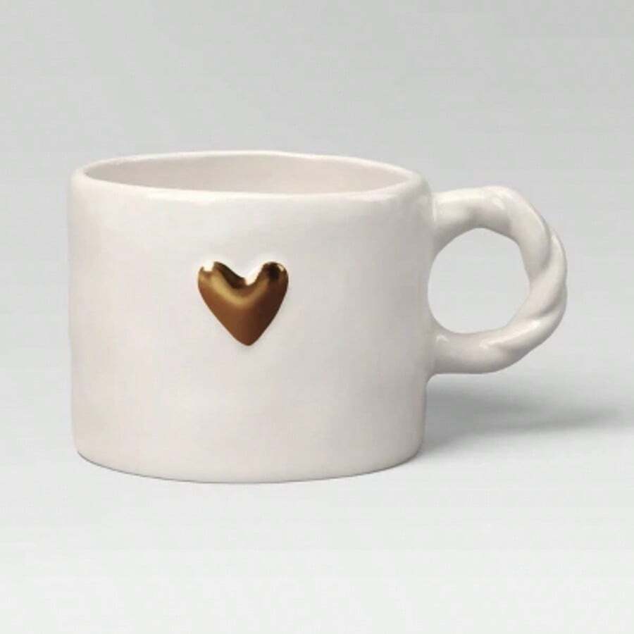 12.6 Fl Oz Stoneware Gold Embossed Heart Mug With Twisted Handle ...