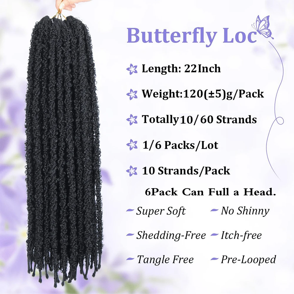 12/14/18/22 Inch 1/6 Packs Distressed Butterfly Locs Crochet Hair, Soft ...