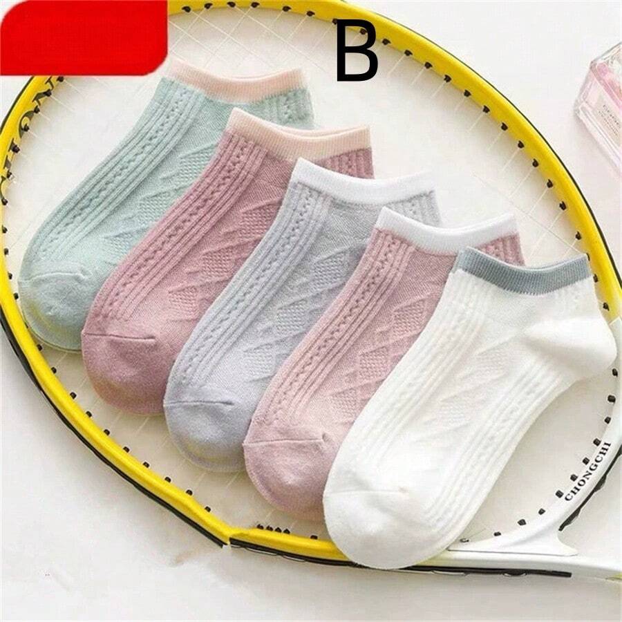 5 Pairs Women's Lightweight Solid Color Ankle Socks, Low Vamp Low-Cut ...