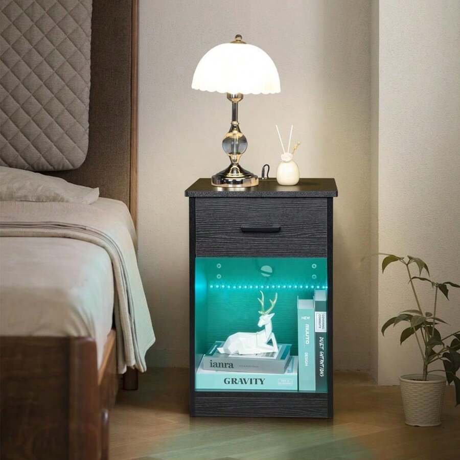 LED Nightstand With Charging Station And USB Ports & Wireless Power ...