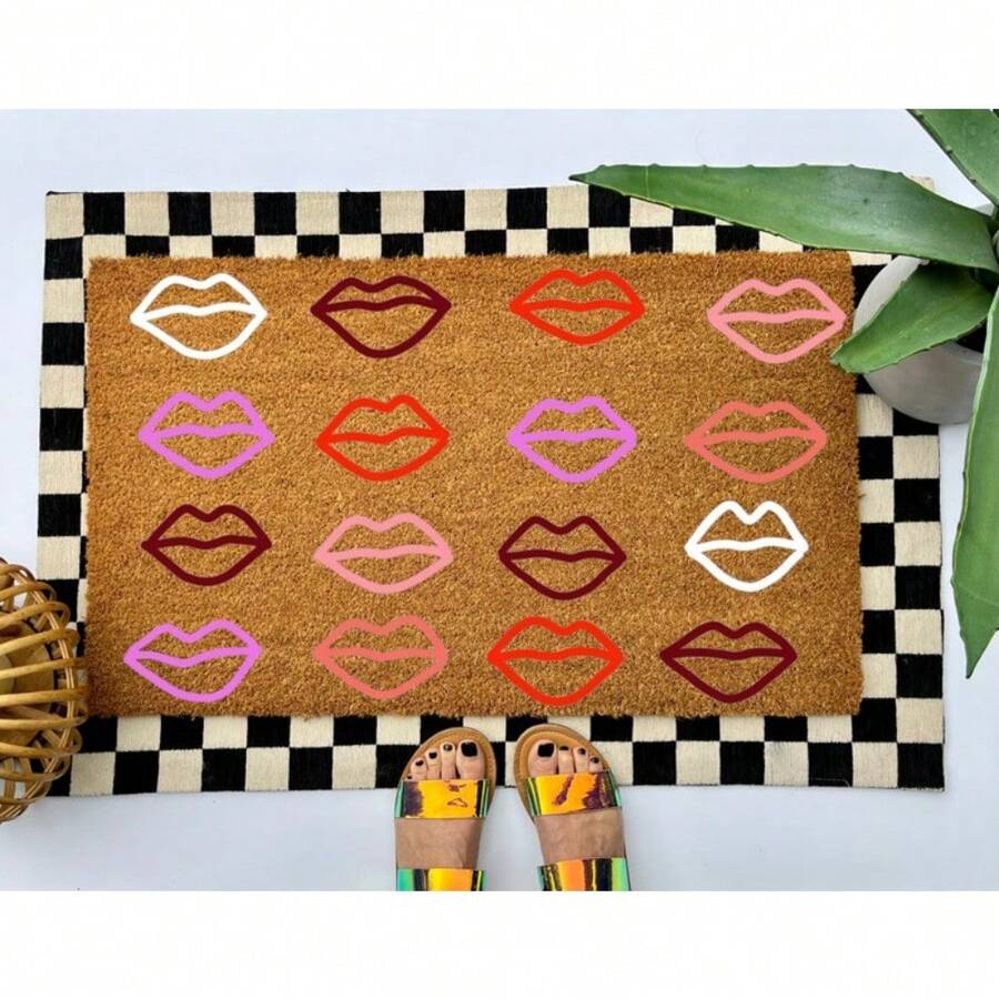 Valentine Lips Coir Doormat, Colorful Boho Decor For Your Front Porch ...