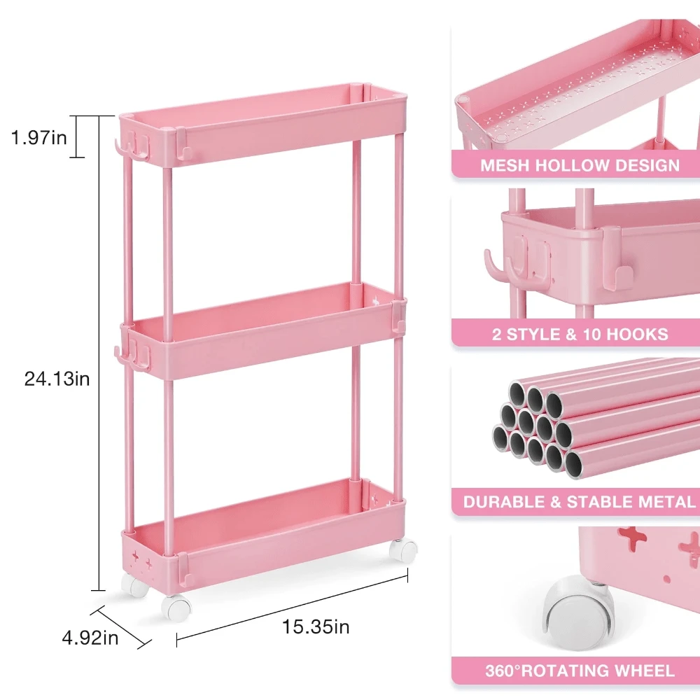 Cshidworld 4 Tier Slim Rolling Storage Cart, Bathroom Storage Organizer ...