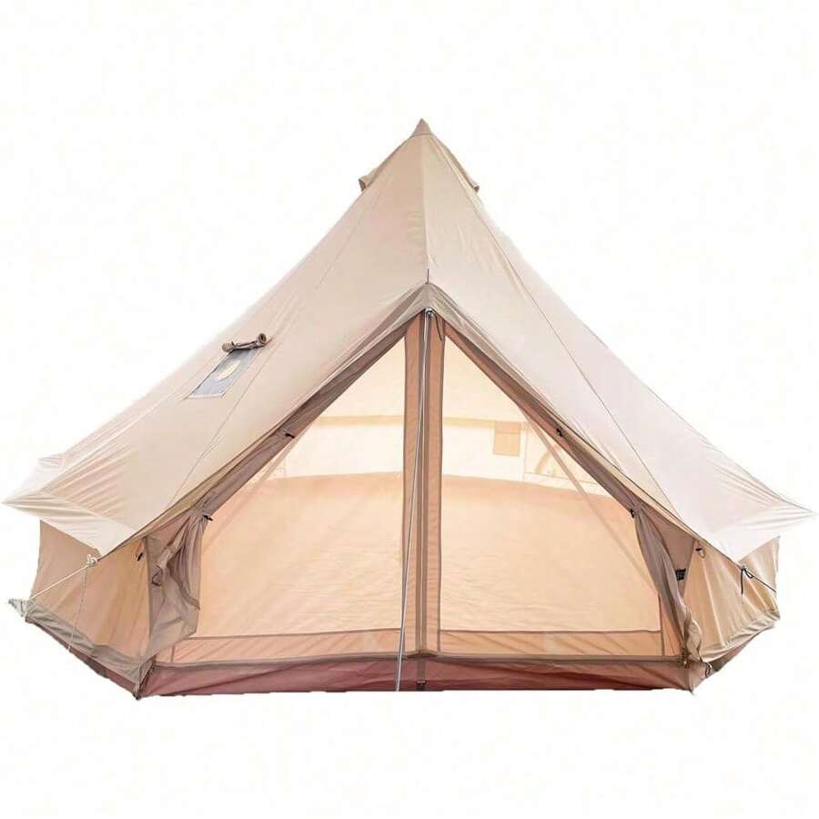Canvas Family Camping Tent For 3-5 Person, 4 Season Glamping Tent, Hot ...