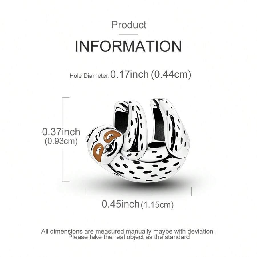 925 Sterling Silver Cute Sloth Holding Beads Charms Bead Fits Original ...