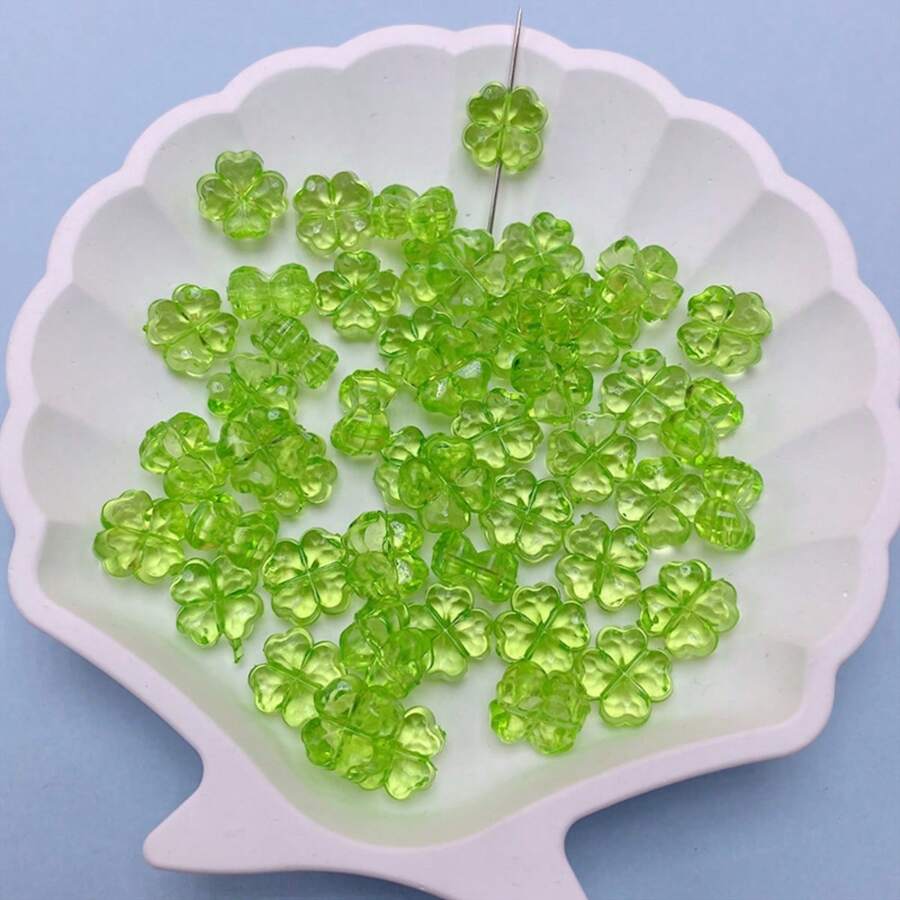 100Pcs 3D Acrylic Shamrock Beads, Four-Leaf Clover Beads For Lucky ...
