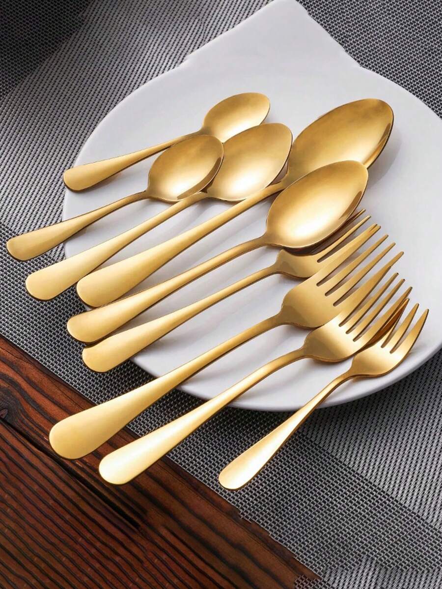 6pcs Stainless Steel Spoon & Fork Set, Includes Soup Spoon, Dessert ...