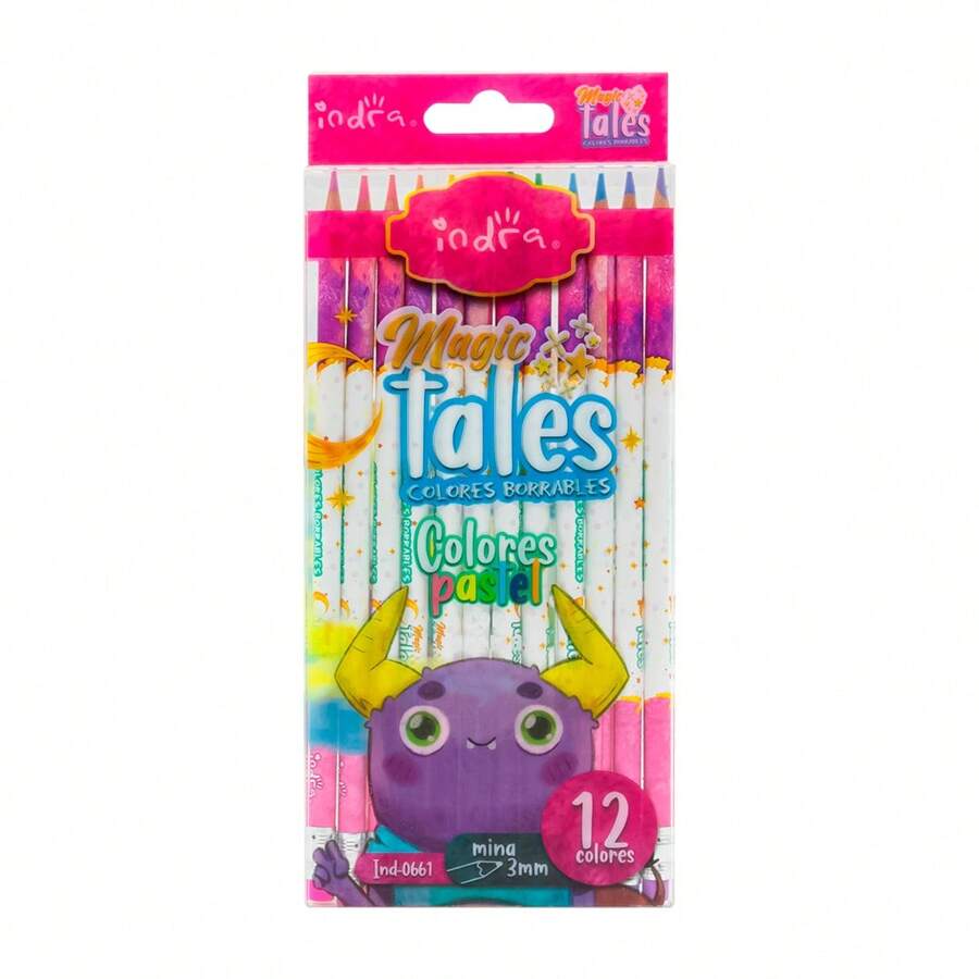 IND-0661 Pack Of 12 Indra Magic Tales Erasable Pastel Colors With 3 Mm ...