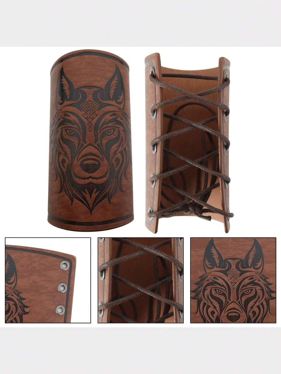 2PCS PU Leather Gauntlet Wristband Medieval Bracers Viking Wrist Guards ...