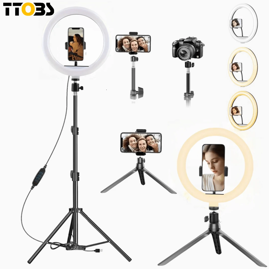 13''Ring Light With Stand And Phone Holder, Desk Tripod, Selfie Light For Video Recording, Live ...