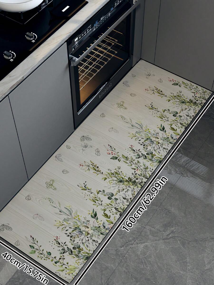Kitchen Mats For Floor, Botanical Print Vintage Blossom Floral Kitchen ...