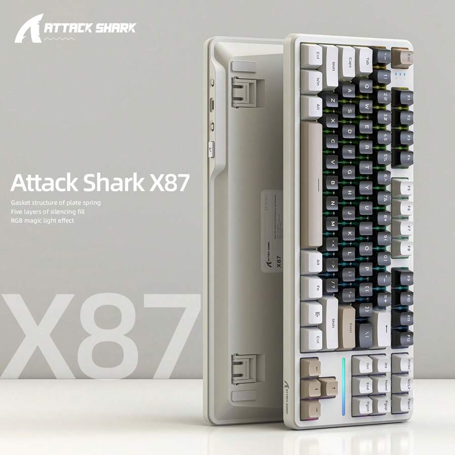 ATTACK SHARK Kabellose mechanische Tastatur Shark Attack X87, programmierbare Makros, RGB ...