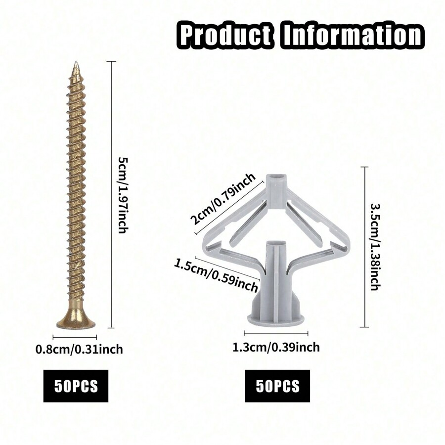 Vis d'ancrage pour cloisons sèches, 100 chevilles murales pour cloisons ...