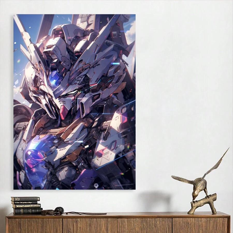 Framed-Artistic Mecha Warrior Canvas Painting, Futuristic Wall Décor ...