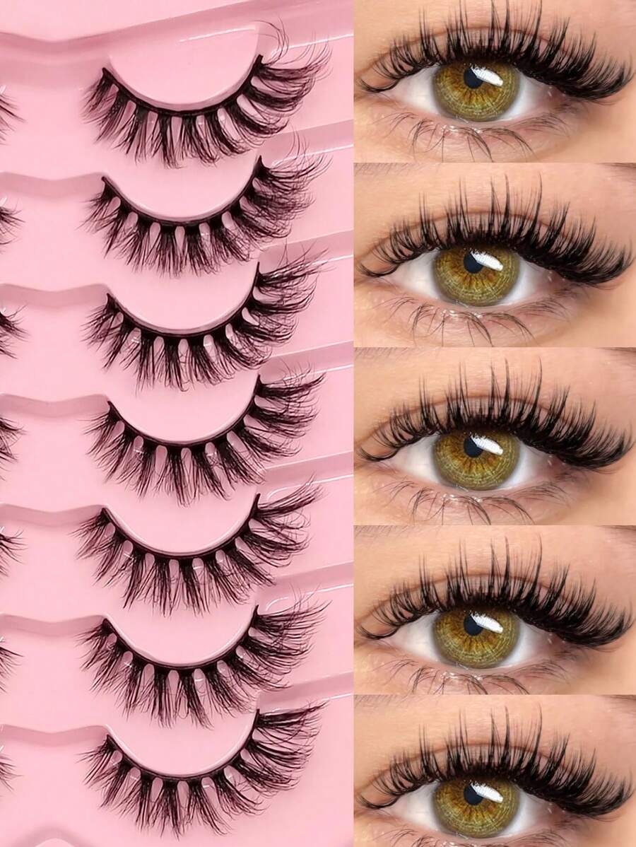 7 Pairs Natural Look Faux Mink False Lashes 3D Volume Fake Eyelashes ...