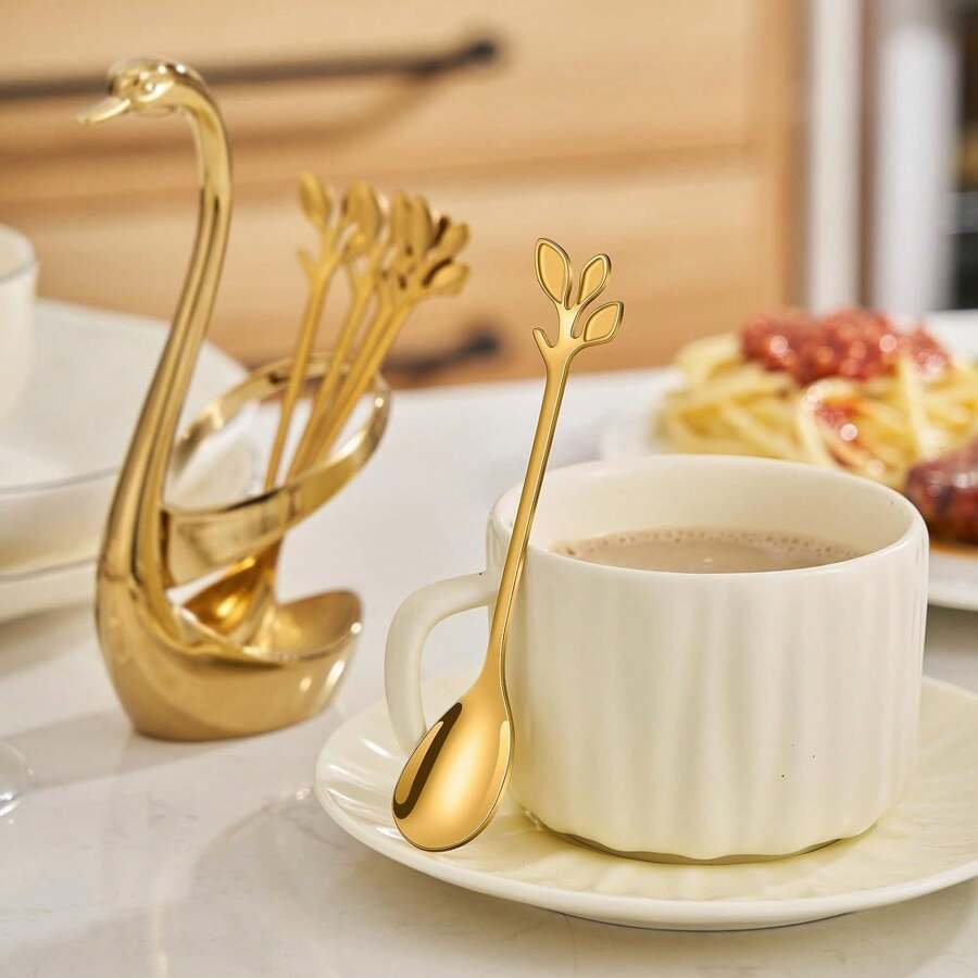 Elegant Gold Leaf Coffee Spoons Mini Stainless Steel Espresso & Dessert ...