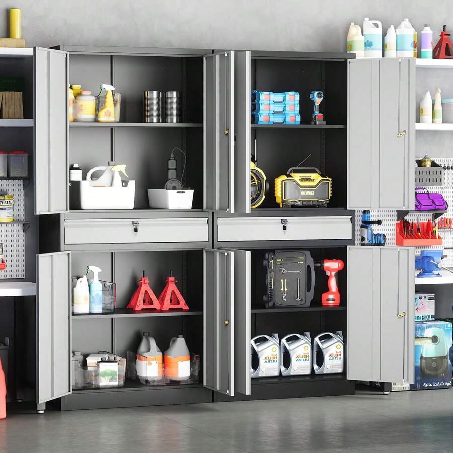 Metal Garage Storage Cabinet With Locking Doors And Adjustable Shelves ...