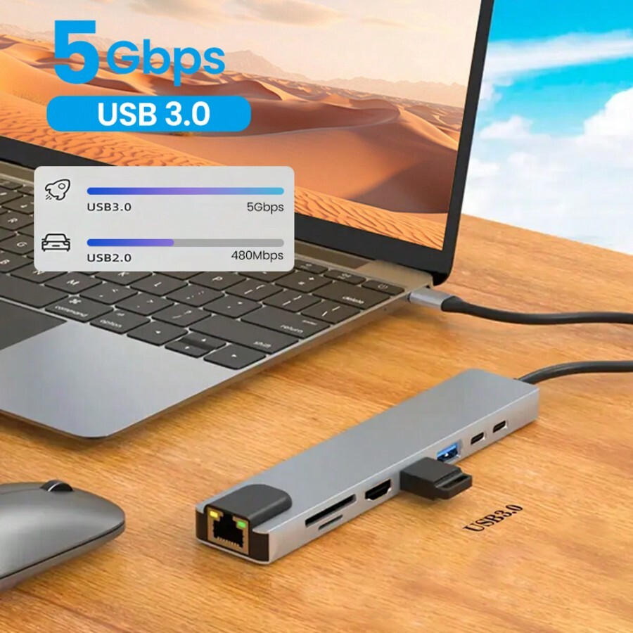 8-In-1 USB Type C Hub HD Converter 4K HD Laptop Mobile Gigabit Docking ...