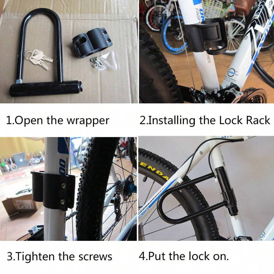 U Shaped Bike Lock With Two Keys Heavy Duty Cable With Bracket Bicycle ...