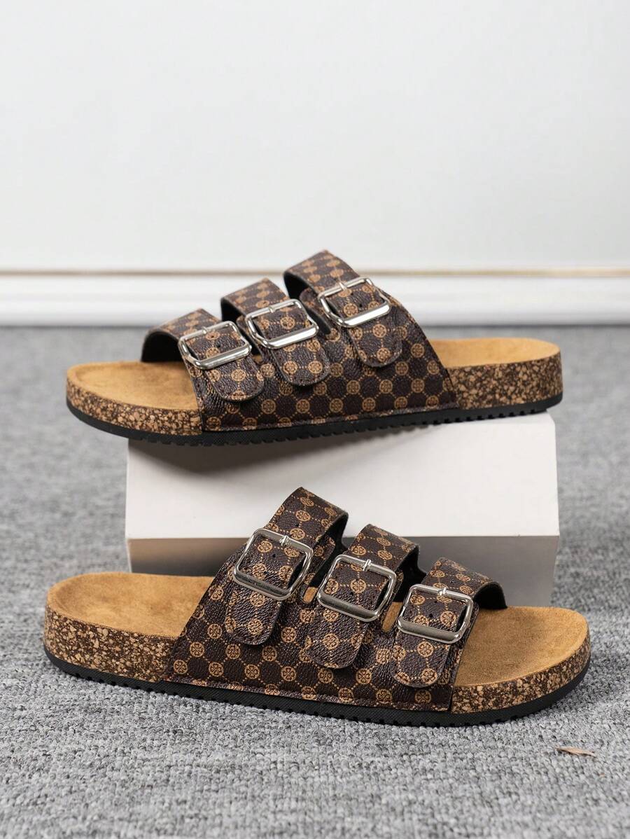 Sandales coulissantes en liège doux pour homme, sandales d'été à trois ...