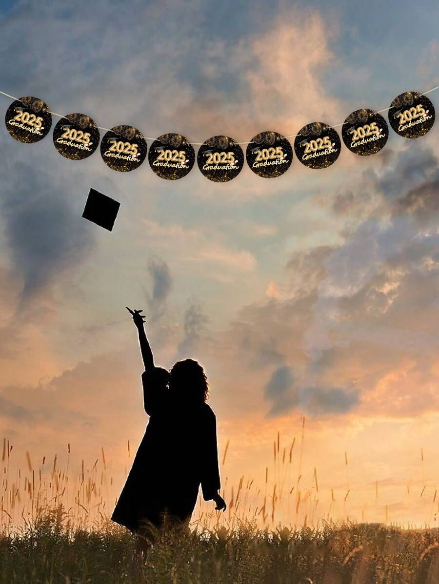 9pcs/Set Black Gold 2025 Gratulation Round Banner Graduation Party ...