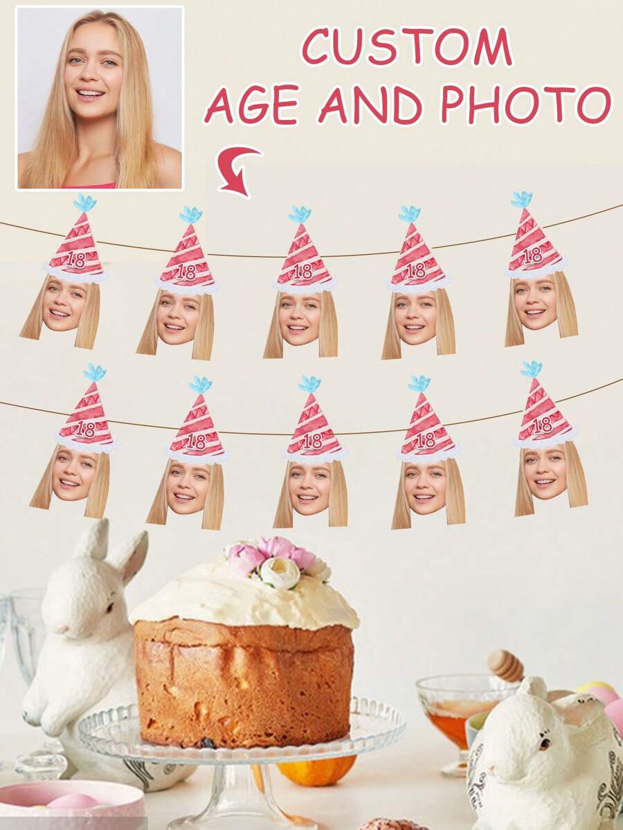 Customized Face Photo Birthday Banner, Customized Photo, Age Birthday ...