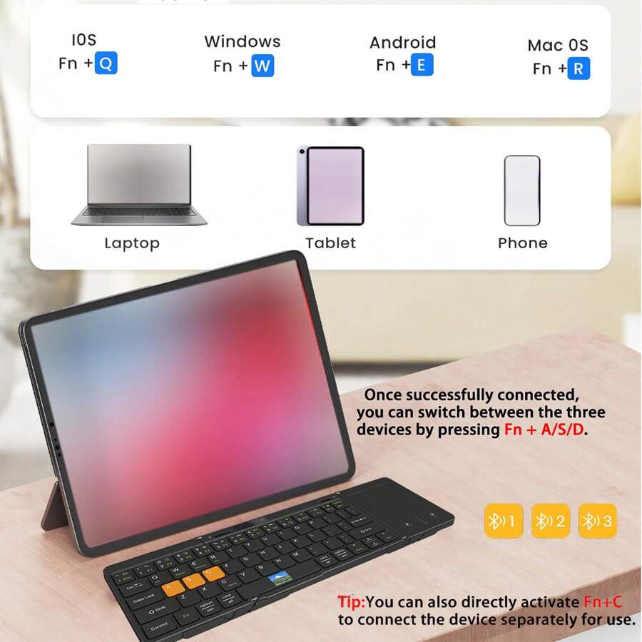 Ergonomic Three Bluetooth Connection Wireless Folding Keyboard With ...