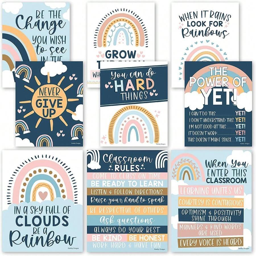 Boho Rainbow Classroom Motivational Posters | Set Of 9 | Educational ...