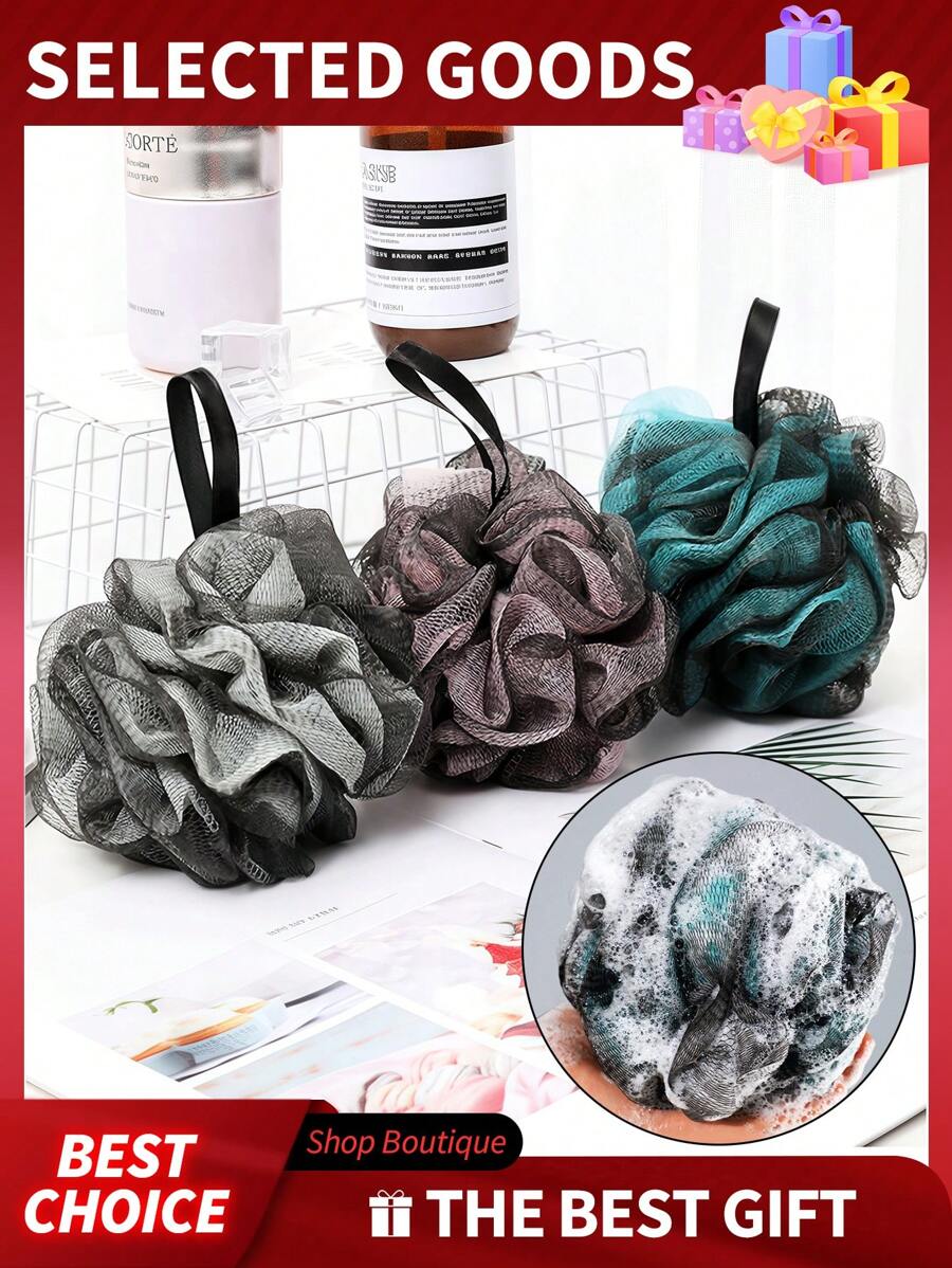 3pcs Bath Sponge Soft Shower Flower, Exfoliating Body Scrubber, Bath ...