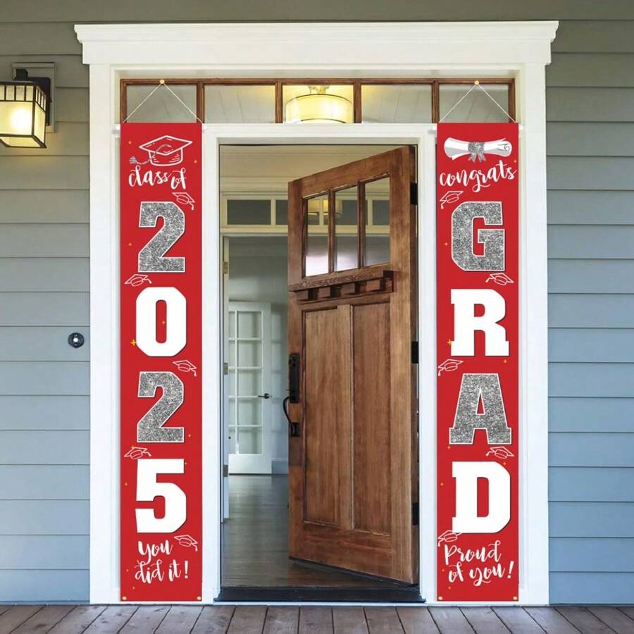 2 Pcs Red 2025 Graduation Door Banner Decoration, 2025 Graduation Porch ...