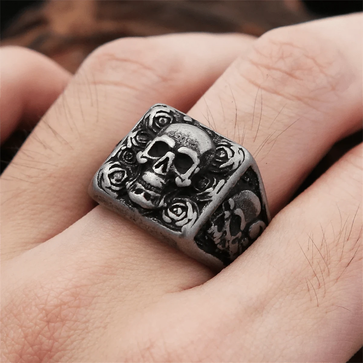 Punk Rock Vintage Skull Men Rings Gothic Biker Stainless Steel Skeleton ...
