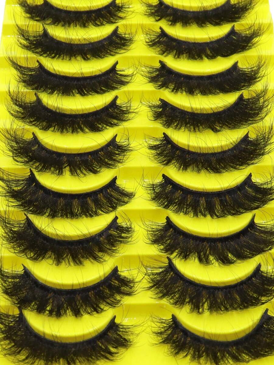 10 Pairs Classic Cat Eye Russian Volume Faux Mink False Eyelashes, Curl ...