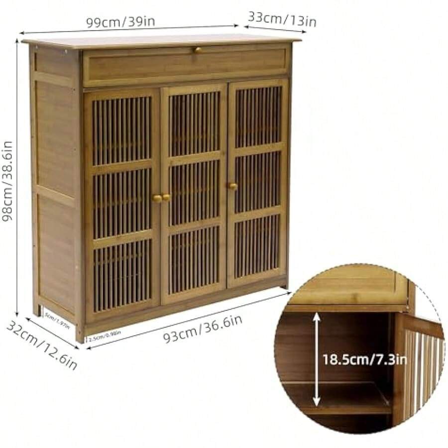 Unho Bamboo Shoe Storage Cabinet: 4 Tier Wooden Shoes Rack Organiser ...