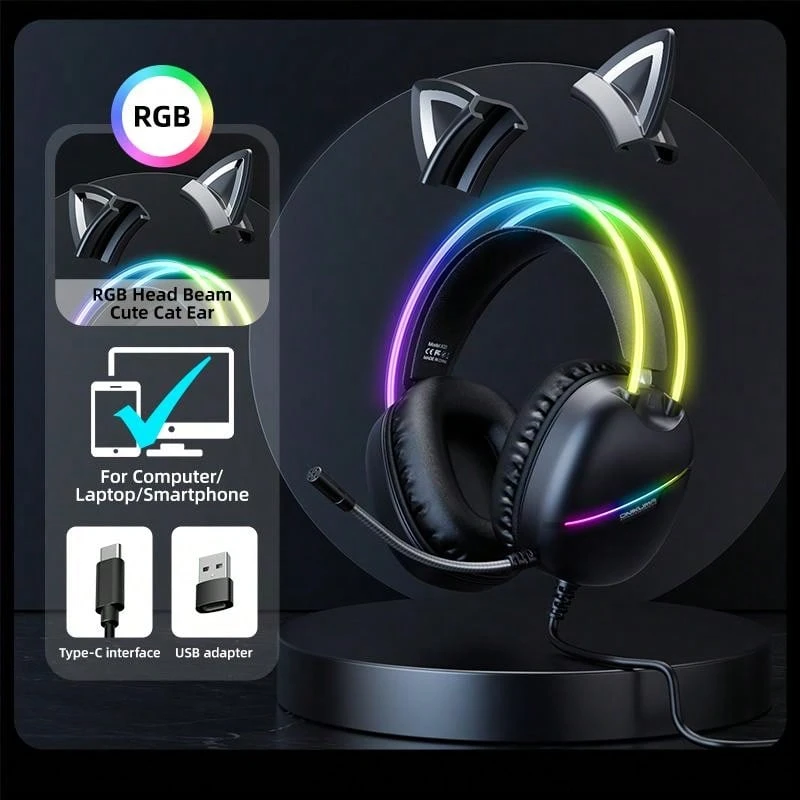 ONIKUMA X33 Pro Gaming Headset With Dynamic RGB Light Dtachable Cat ...