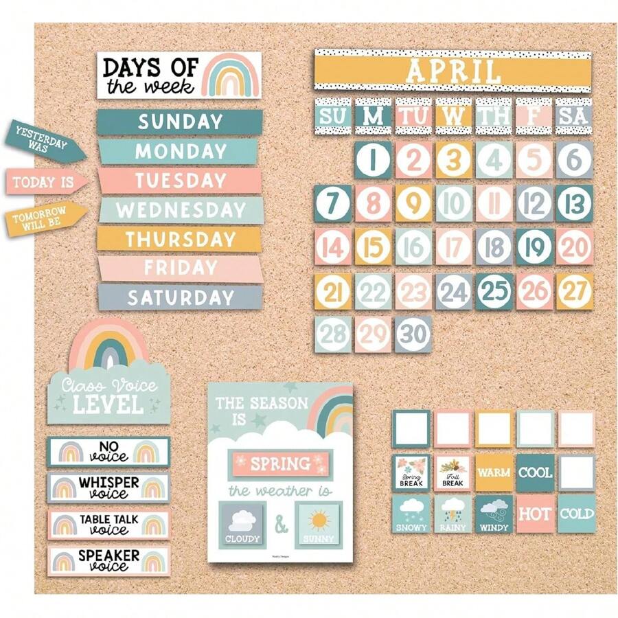 Boho Classroom Calendar Set Bulletin Board - Bulletin Board Calendar ...