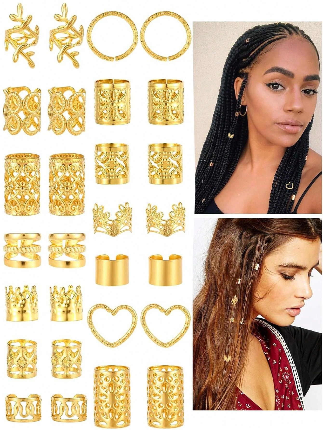 190 anillos dorados para accesorios del cabello, joyería ajustable para dreadlocks de metal ...