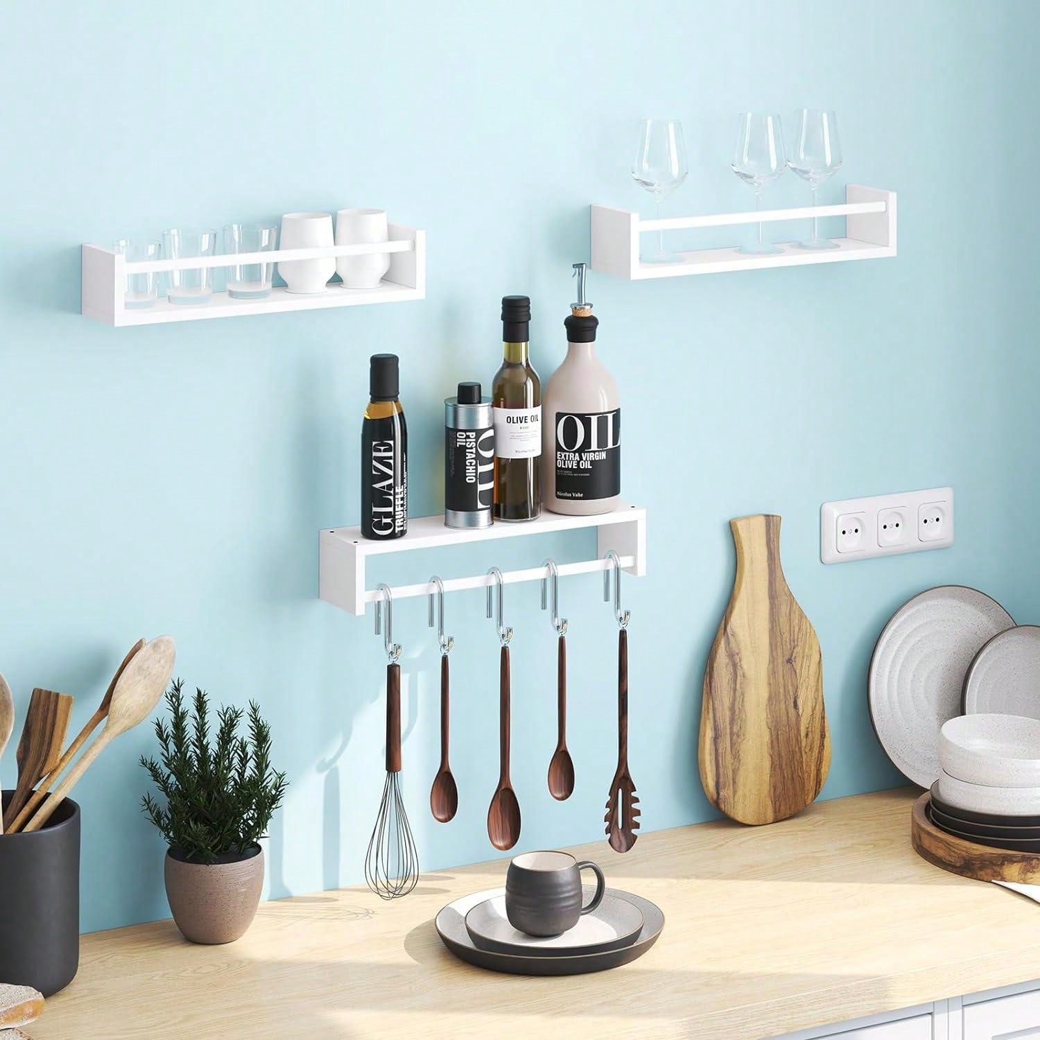 3-Piece White Floating Toy Display & Storage Shelves, Nursery Wall ...