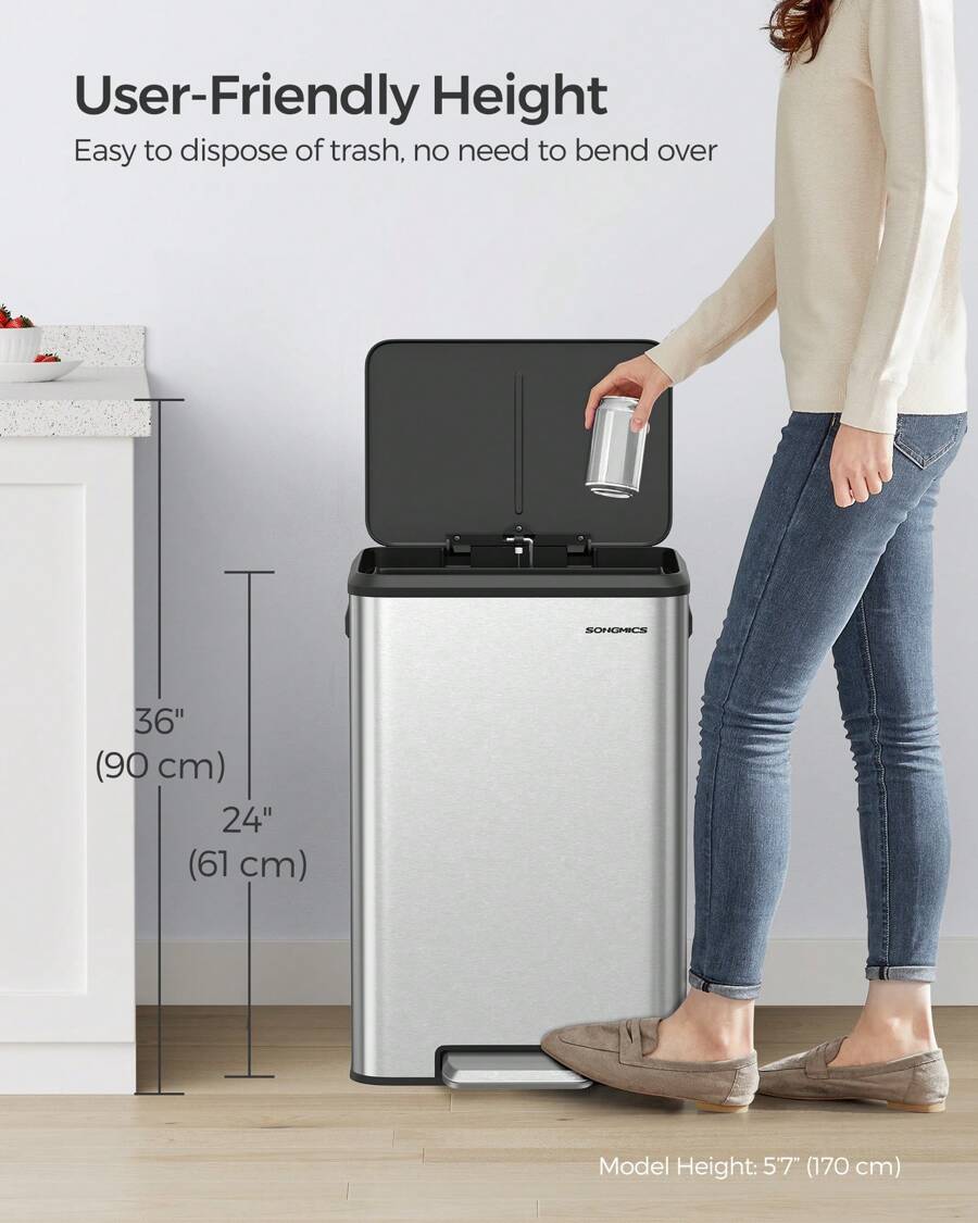 SONGMICS SONGMICS Kitchen Trash Can, 10.5-Gallon (40L) Garbage Can With ...