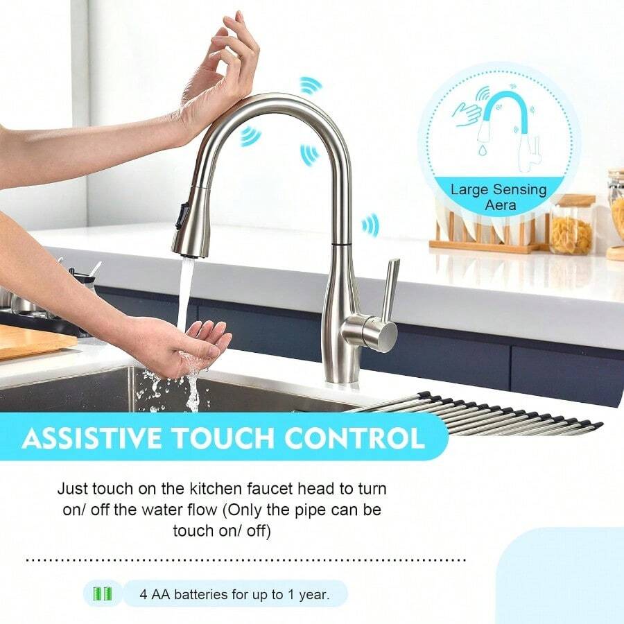 CREA Touch Sensor Tap Touch On Mixer Tap With Pull Out Sprayer Sink Tap ...