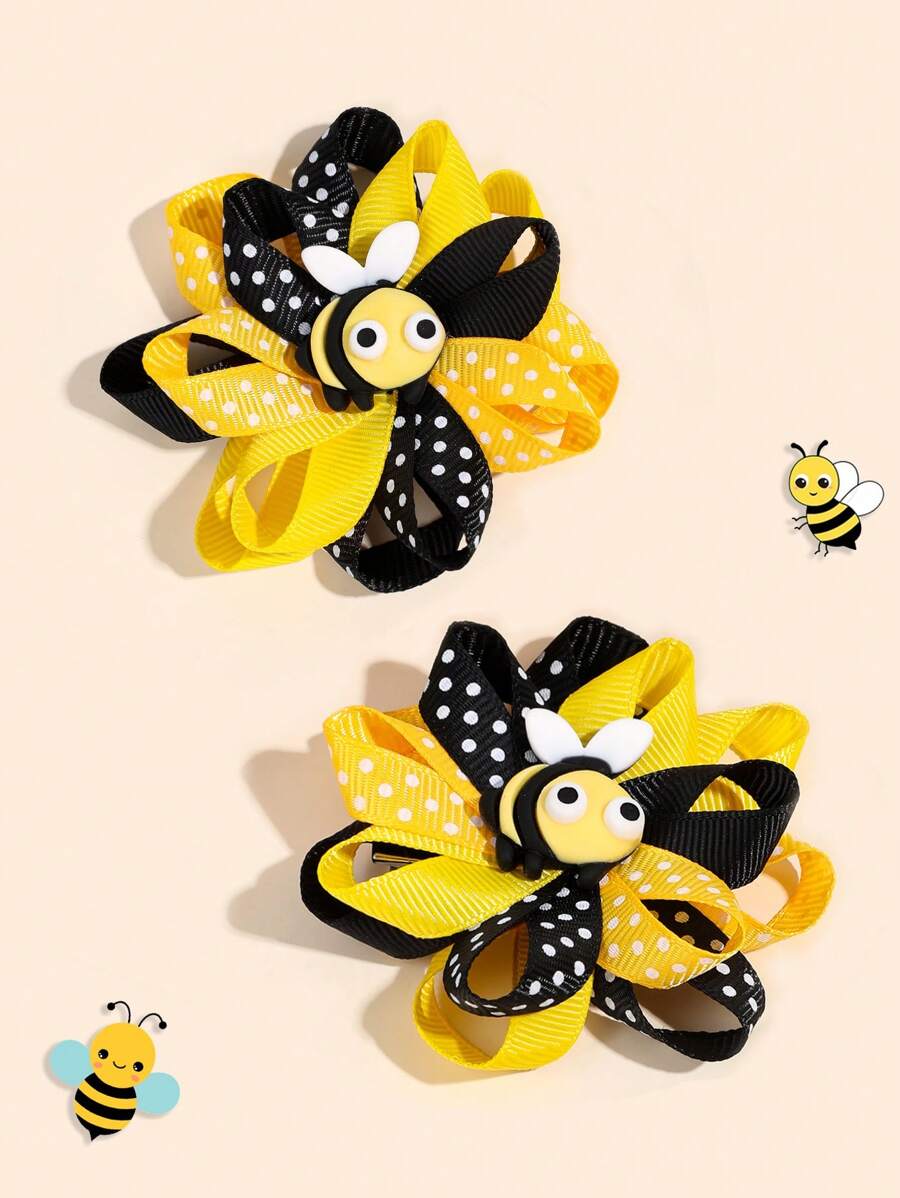 2pcs Bee Korker Hair Bows For Girls Grosgrain Ribbon Curly Korker Bows ...