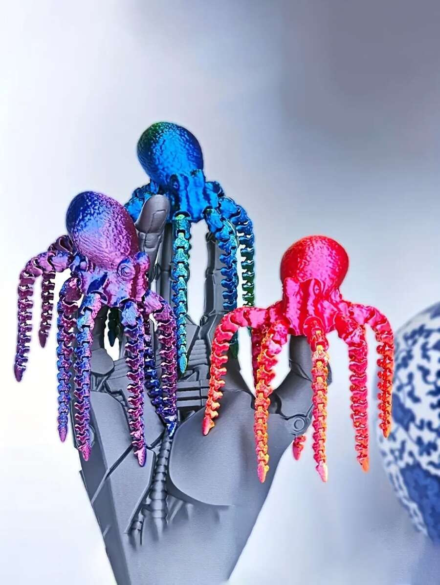 Colorful 3D Printed Flexible Octopus Toy - Laser Cut PVC, Articulated ...