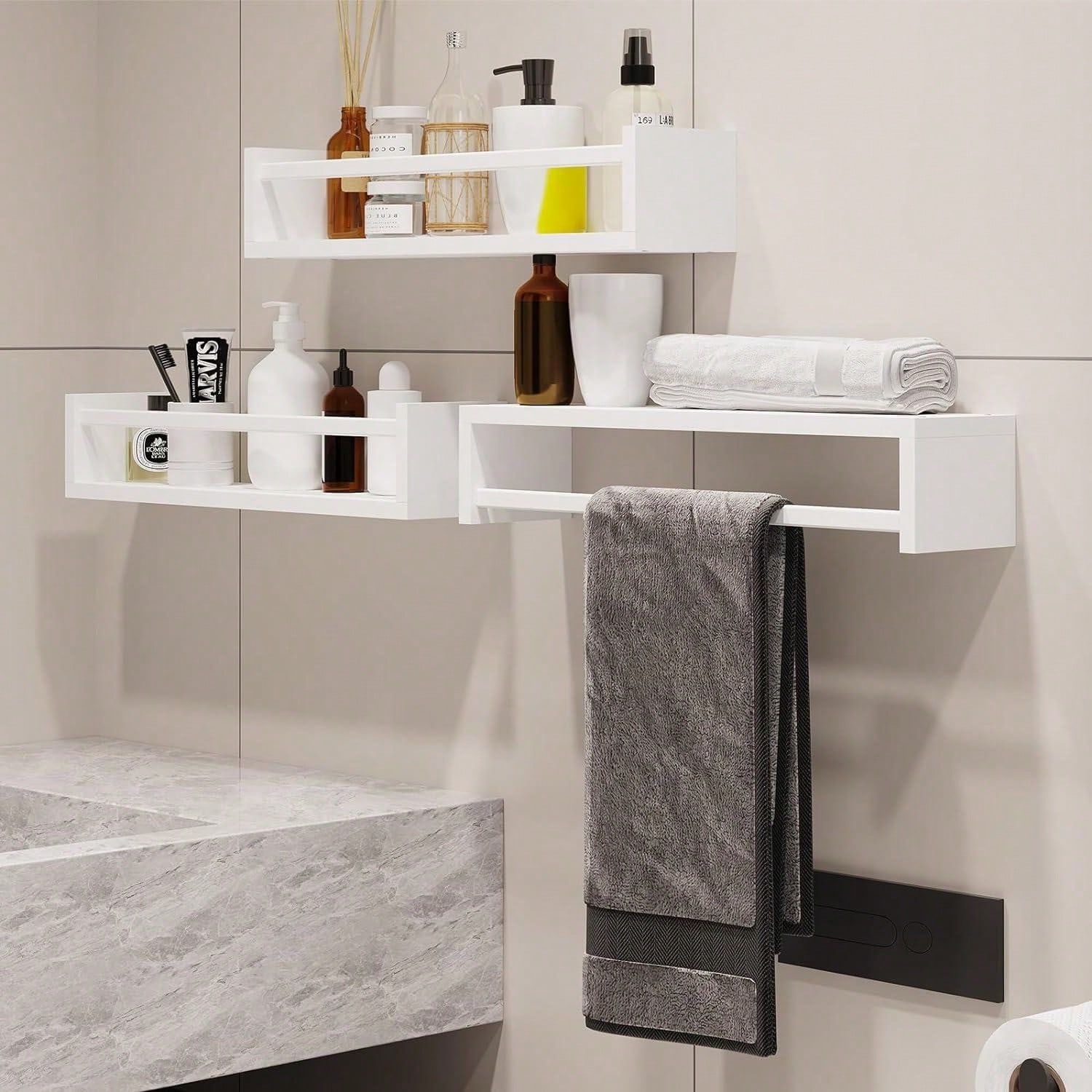 3-Piece White Floating Toy Display & Storage Shelves, Nursery Wall ...