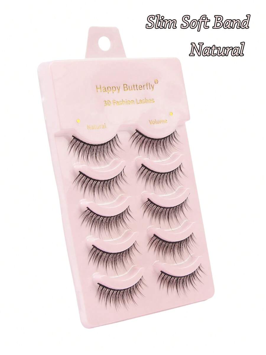 Happy Butterfly 5 Pairs 3D Natural False Eyelash Slim Soft Band Skin ...